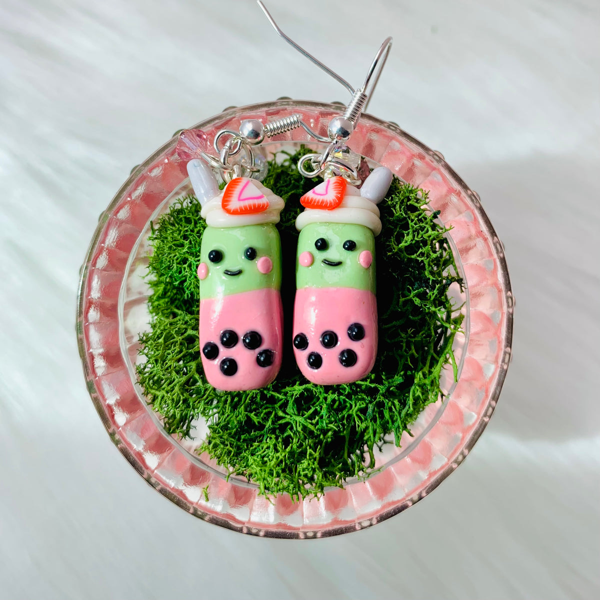 Matcha Strawberry Boba Clay Earrings – Kawaii Craft Shop