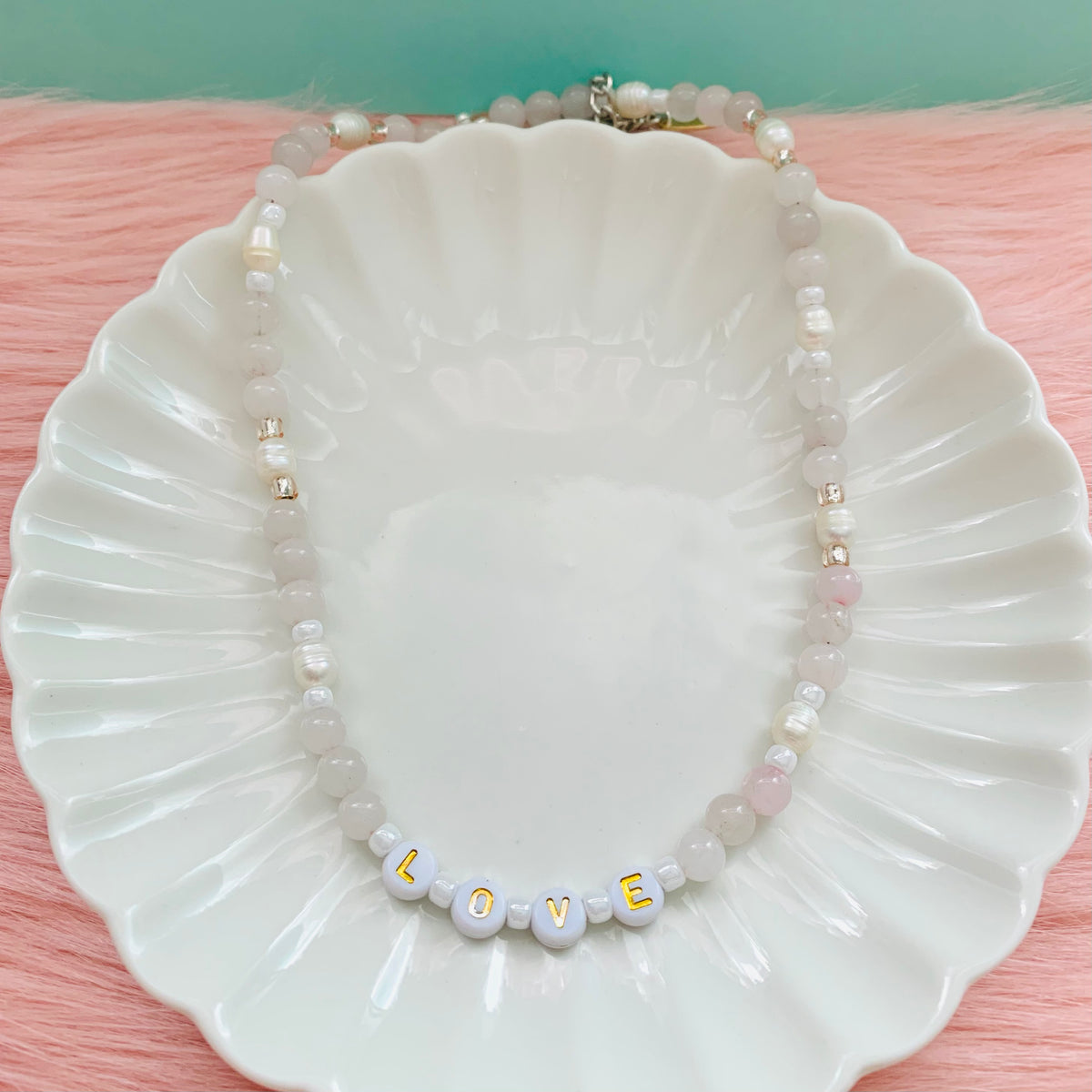 Pearl and Rose Quartz Letter Necklace – Kawaii Craft Shop